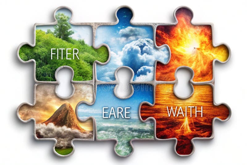 Air, Fire, Earth, Water Puzzle of Four Elements Stock Illustration ...