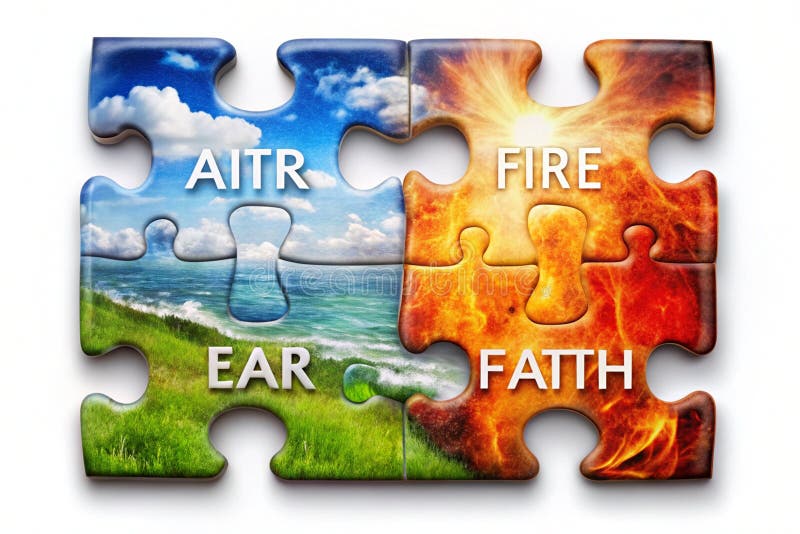 Air, Fire, Earth, Water Puzzle of Four Elements Stock Illustration ...