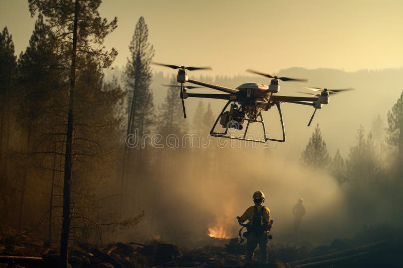 Air Firefighting with Drone of Wildfire in Forest. Stock Illustration ...