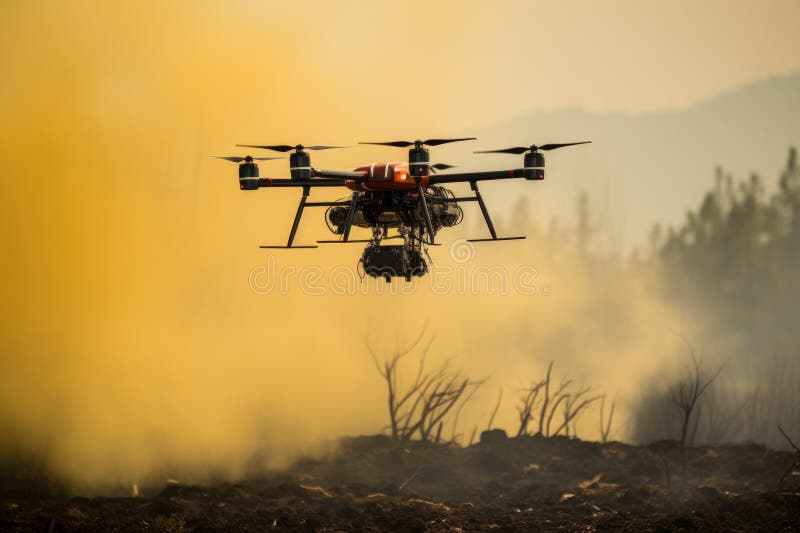 Air Firefighting with Drone of Wildfire in Forest. Stock Photo - Image ...