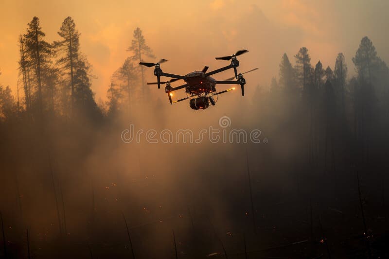 Air Firefighting with Drone of Wildfire in Forest. Stock Photo - Image ...