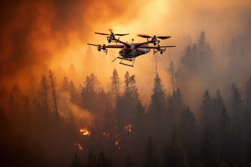 Air Firefighting with Drone of Wildfire in Forest. Stock Image - Image ...