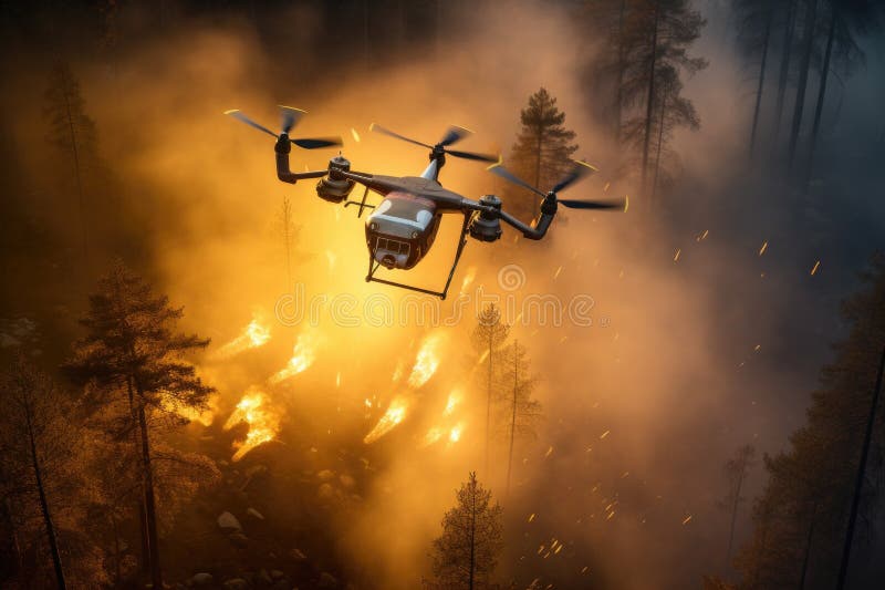 Air Firefighting with Drone of Wildfire in Forest. Stock Image - Image ...