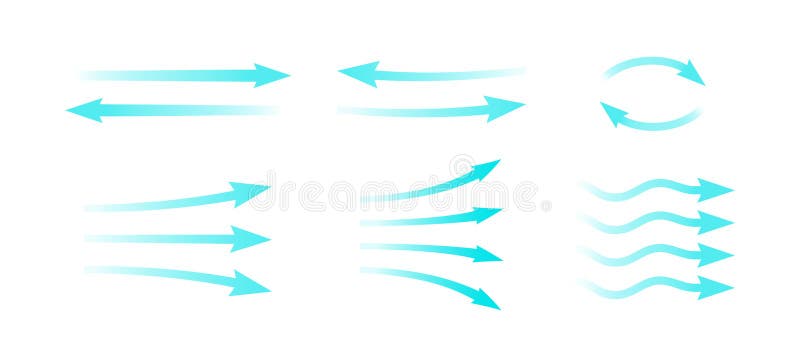 Air Flow. Set of Blue Arrows Showing Direction of Air Movement. Wind ...