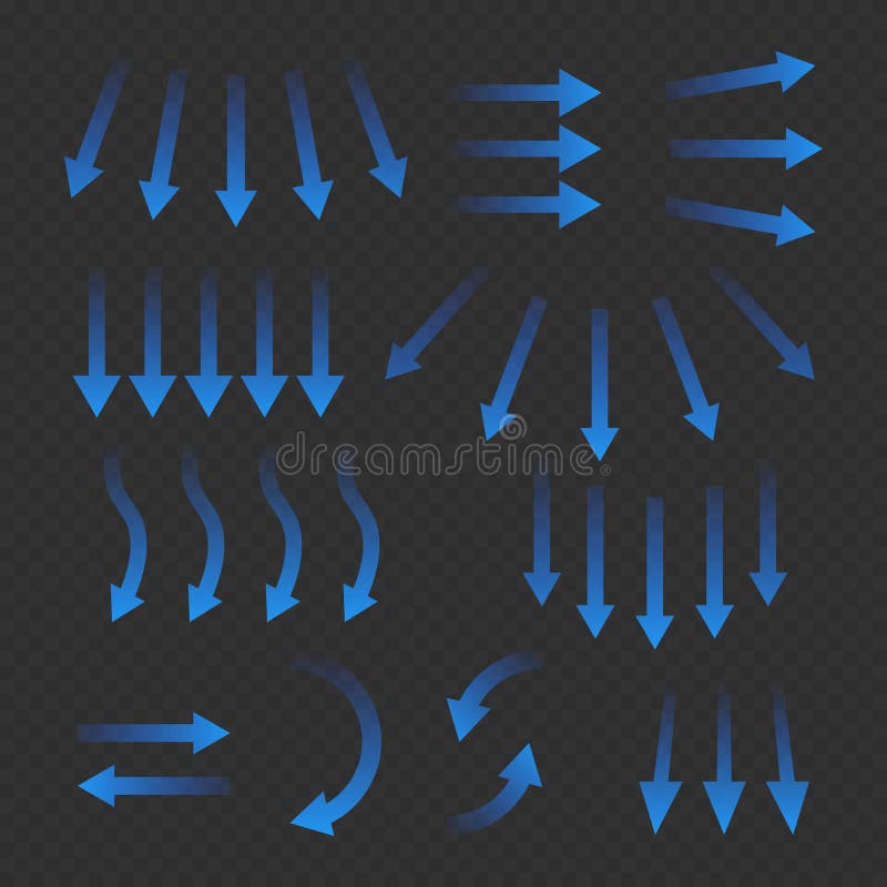 Air Flow. Set of Blue Arrows Showing Direction of Air Movement. Wind ...