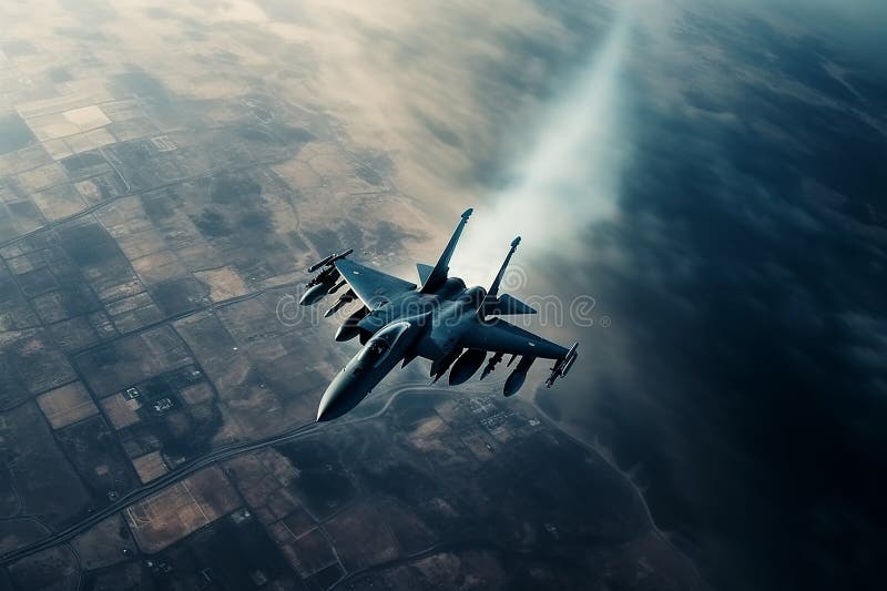 Air Force, a Flying Warplane in the Sky Above the Ground. Stock ...