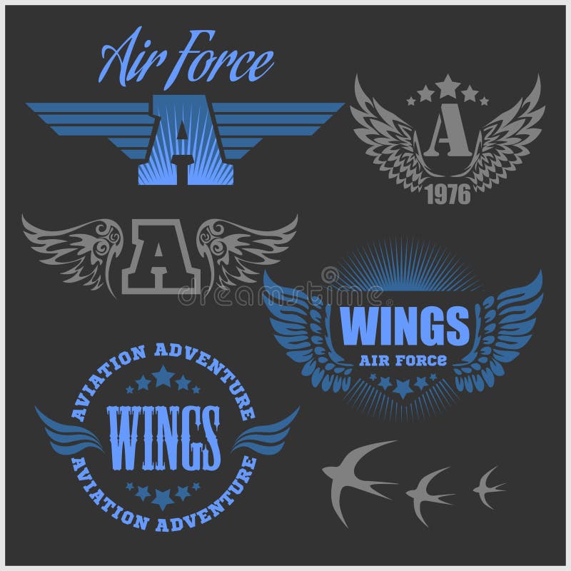 Air Force Shields and Labels with Wings Stock Vector - Illustration of ...