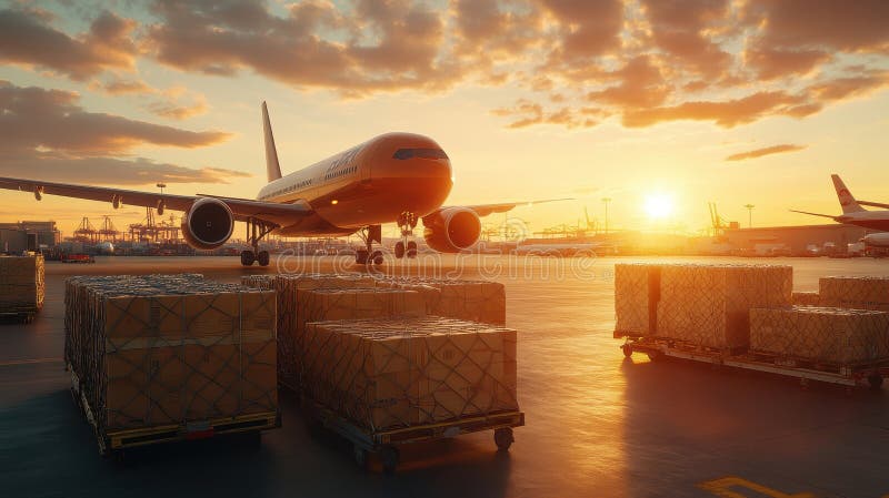 Air Freight Logistics at Sunset Stock Illustration - Illustration of transportation, shipping ...