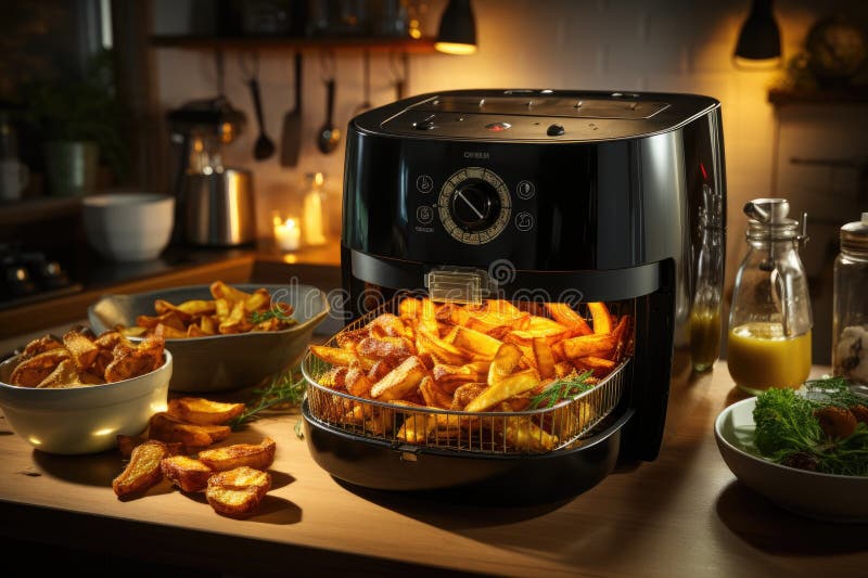 Air Fryer Machine Cooking Potato Fried. Generative AI Stock ...