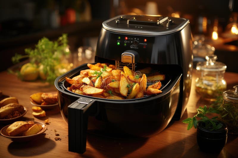 Air Fryer Machine Cooking Potato Fried. Generative AI Stock ...