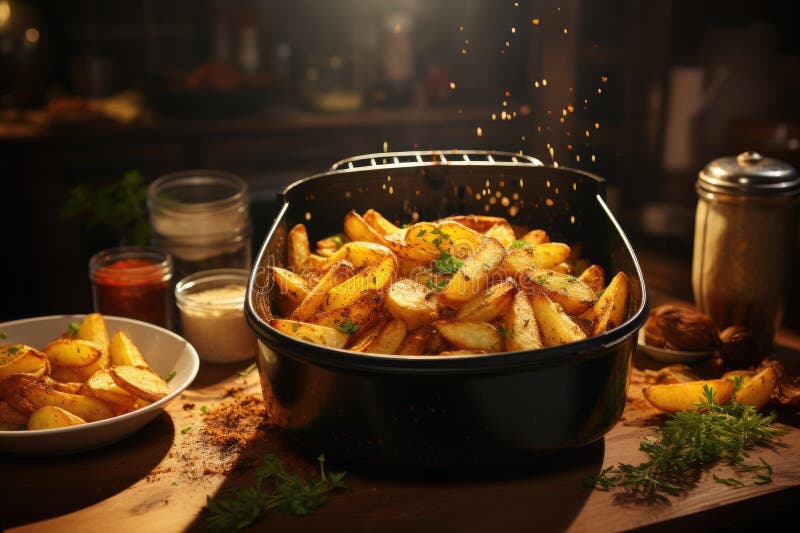 Air Fryer Machine Cooking Potato Fried. Generative AI Stock ...