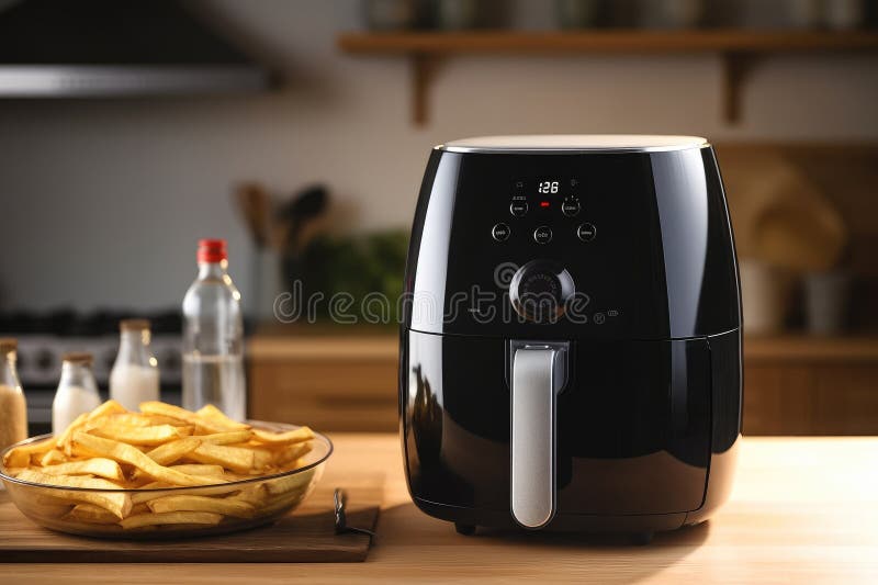 Air Fryer Machine Cooking Potato Fried in Modern Kitchen Stock ...