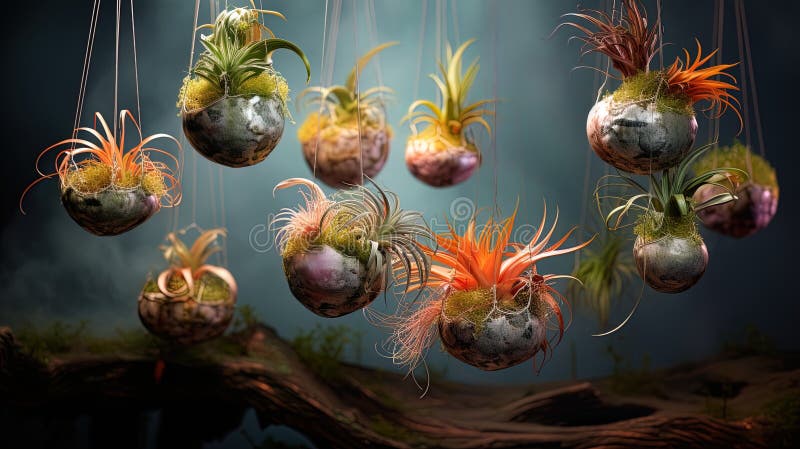 Air Garden: Epiphytes and Air Plants in Suspended Pots Stock ...