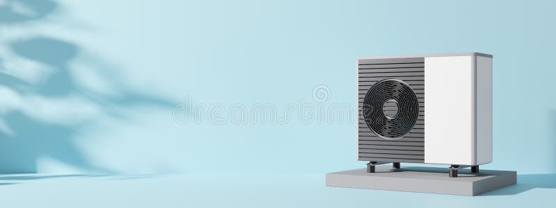 Air Heat Pump on Blue Background. Modern, Environmentally Friendly ...