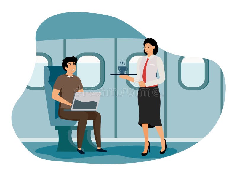 Air Hostess Concept. First Class Plane Interior with Comfortable Seat ...