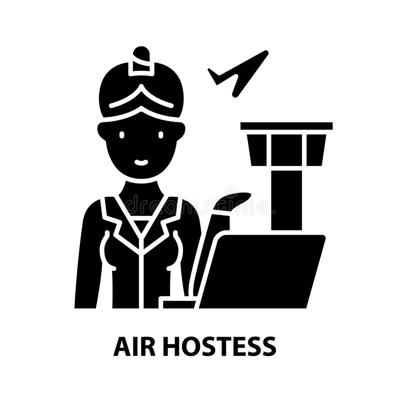 Air Hostess Sign Icon, Black Vector Sign with Editable Strokes, Concept ...