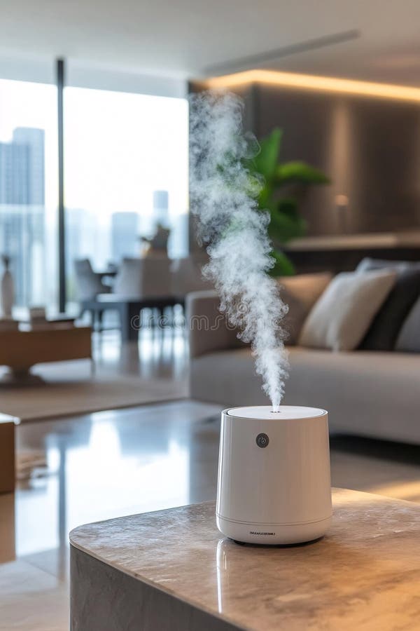 Air Humidifier on Table in Modern Living Room Stock Illustration ...