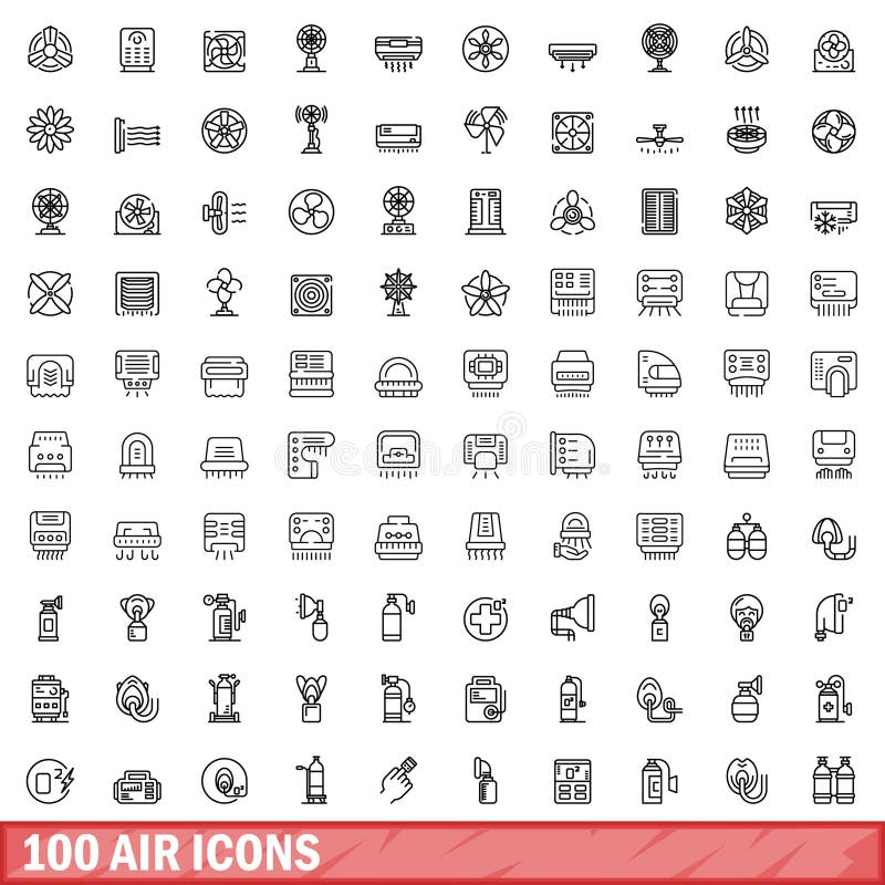 100 Air Icons Set, Outline Style Stock Vector - Illustration of black ...