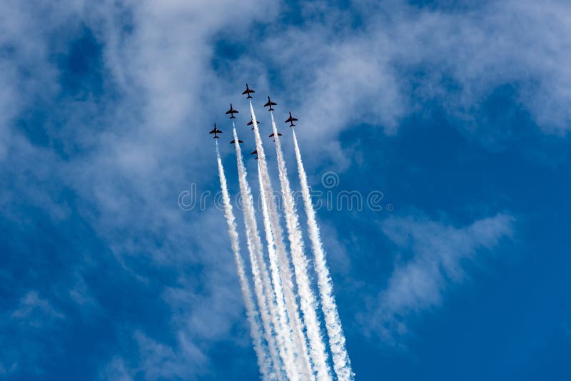 Air jets in the sky stock image. Image of airplane, aviation - 104961615
