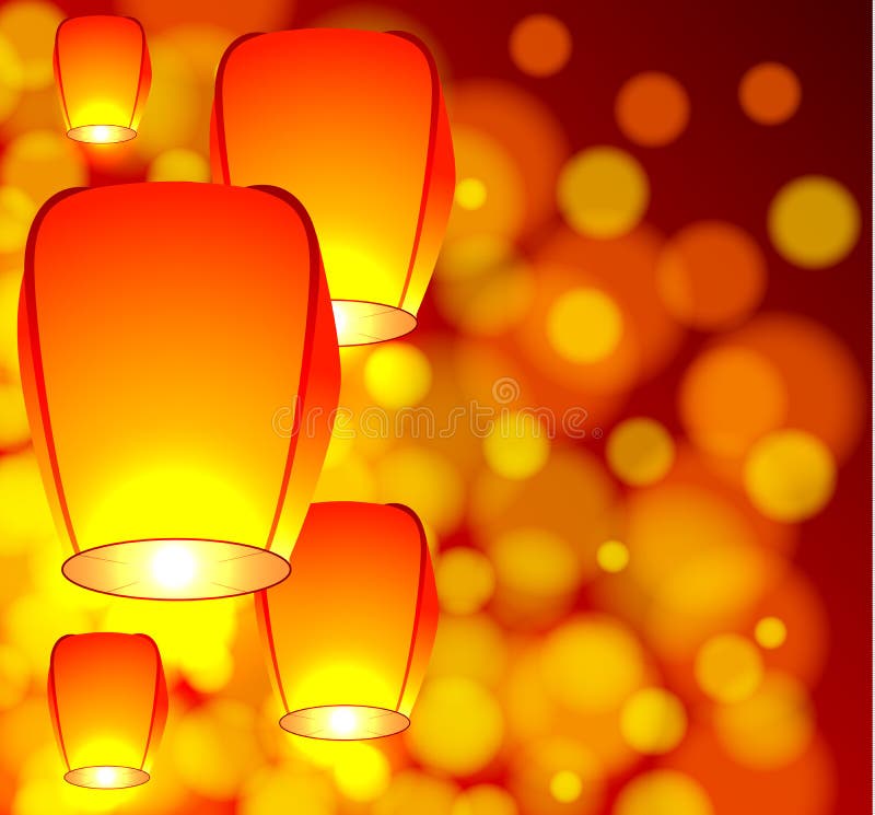 Air lanterns in the sky stock vector. Illustration of flashlights ...