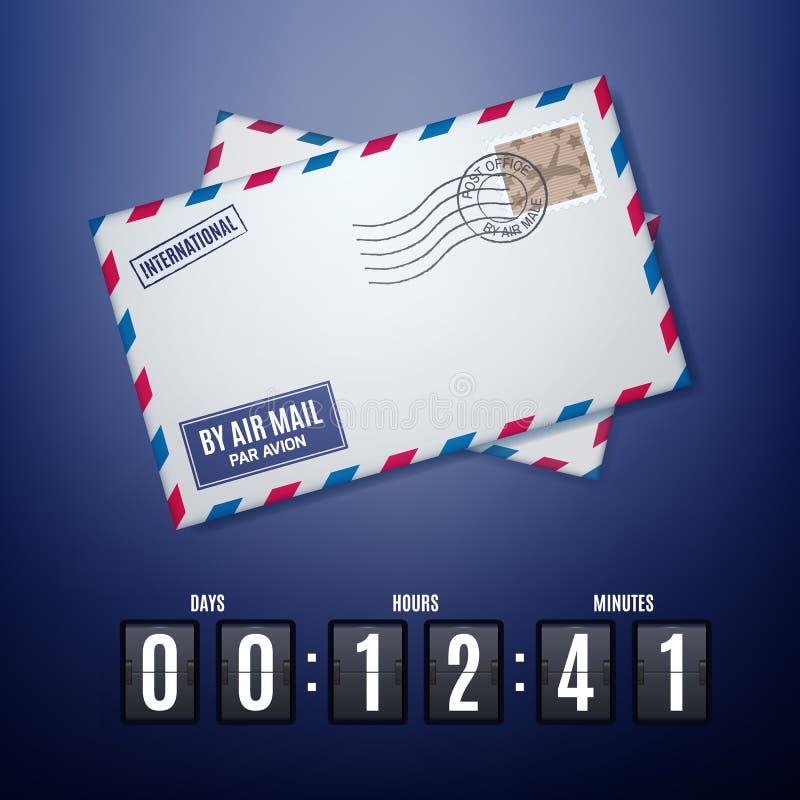 Air Mail Envelope with Postal Stamp and Flip Countdown Timer Stock ...