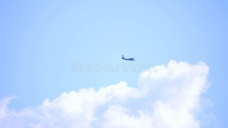 Air Plane Clouds and Blue Sunny Sky, Loop of White Clouds Over Blue Sky ...