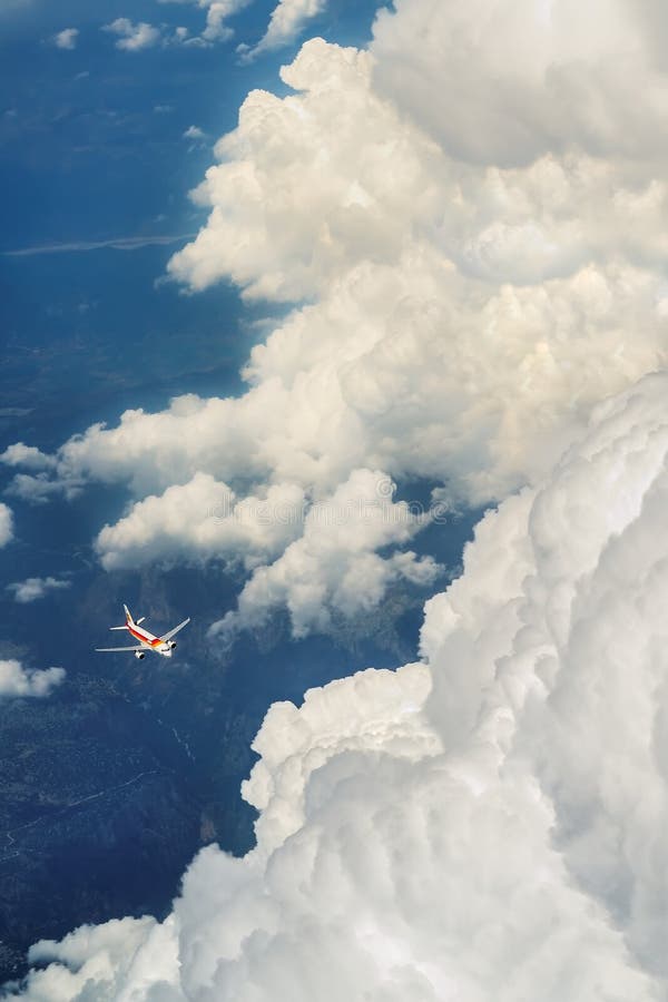 Air Plane in Flight and Clouds Stock Image - Image of frontview ...