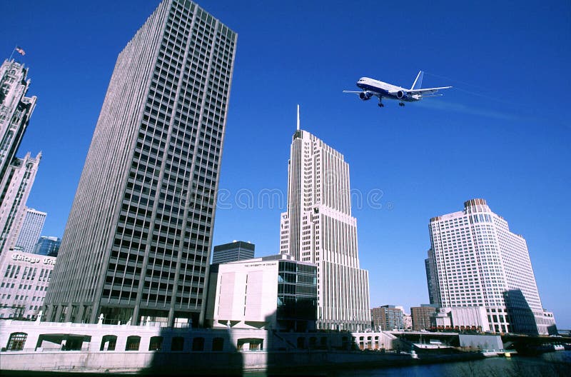 Air Plane Flying Above Chicago City Editorial Photo - Image of ...