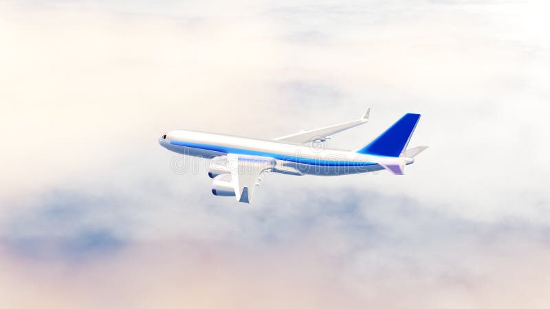 The Air Plane is Flying in Cloudy Sky. Passenger Flight. 3d Render ...