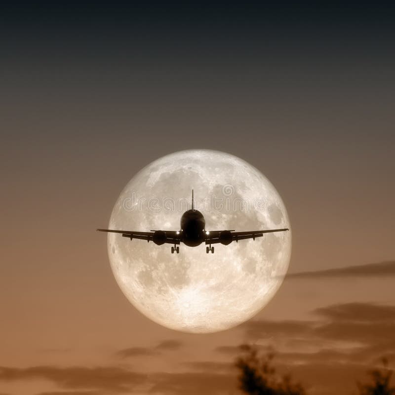 Air plane full moon stock photo. Image of close, flight - 6670816