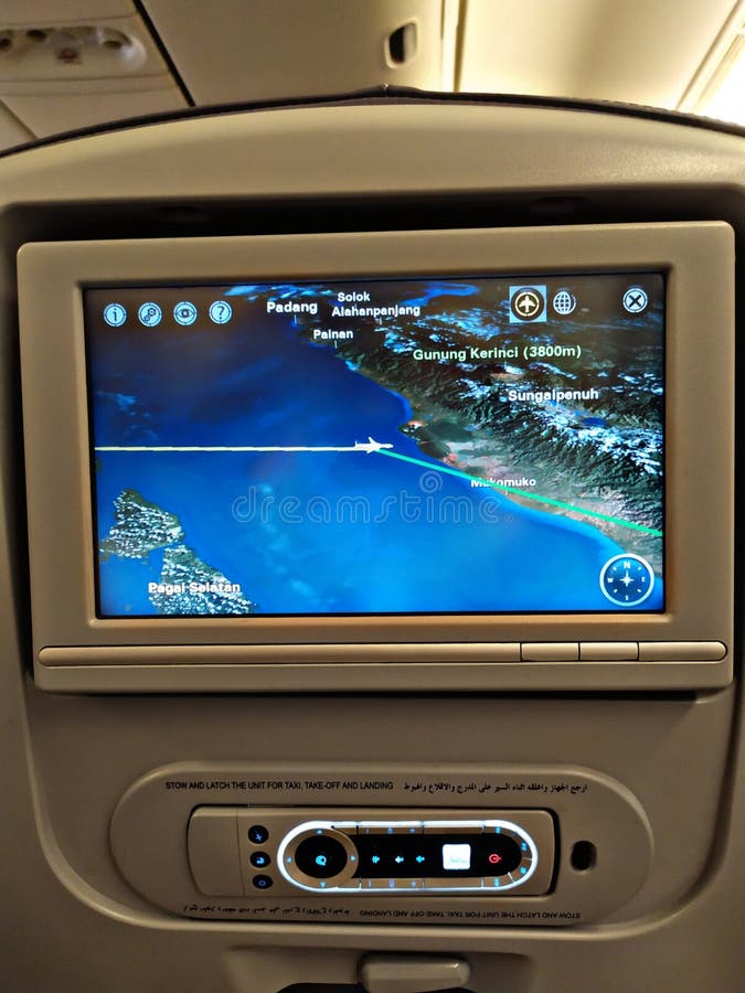 Air Plane Passangers GPS Screen Stock Image - Image of electronics ...