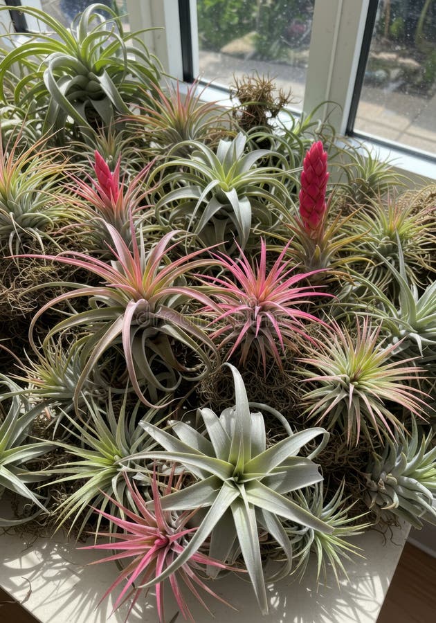 Air Plants with Pink and Grey Leaves in Bright Sunlight Stock Image ...