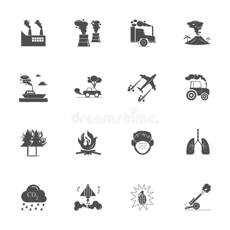 Air pollution icon set stock illustration. Illustration of industry ...
