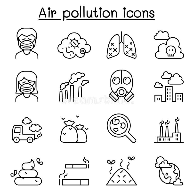 Air Pollution Icon Set in Thin Line Style Stock Vector - Illustration ...