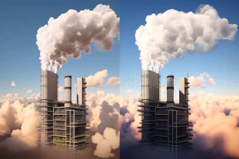 Air Pollution from Power Plant Chimneys. Generative AI Stock Photo ...