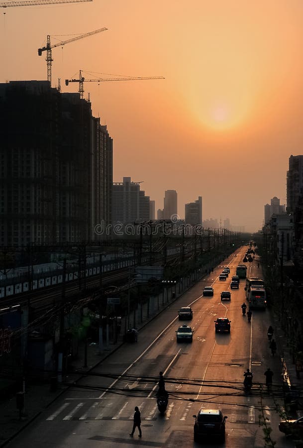 Air Pollution in Shanghai Under the Sunset, PM2.5, China Stock Image ...