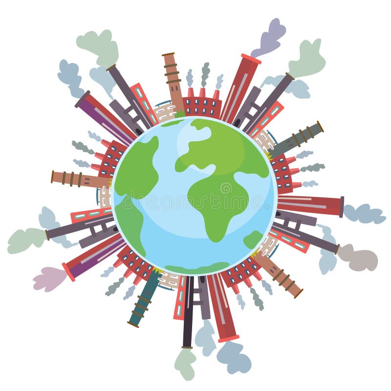 Air Pollution Sign with Globe and Factories Stock Vector - Illustration ...