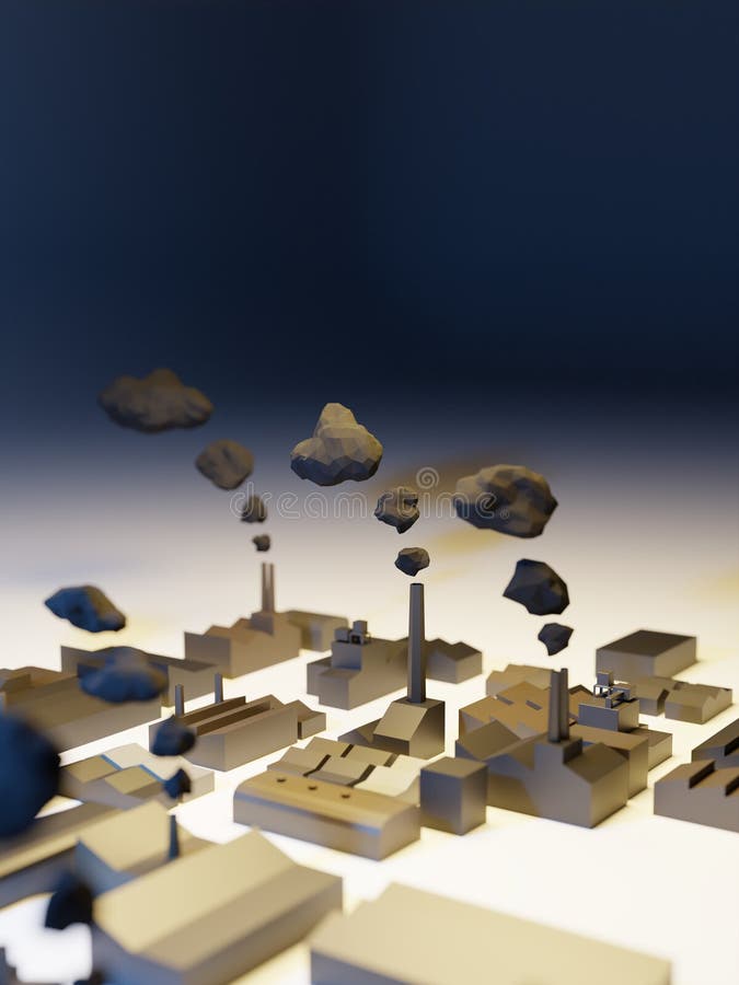 Air Pollution, Smoke Coming Out of Factories. Low-poly Digital 3D ...