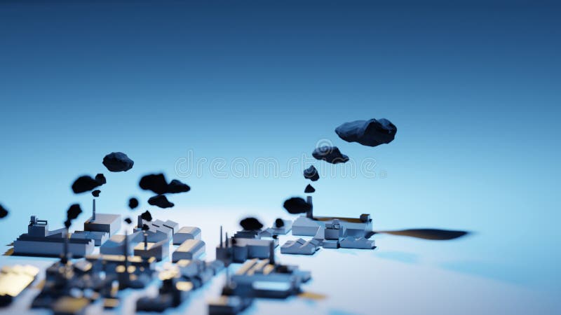 Air Pollution, Smoke Coming Out of Factories. Low-poly Digital 3D ...