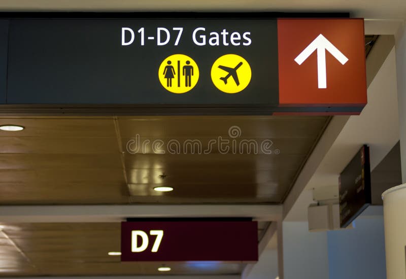 Air Port Direction Signs on the Ceiling Stock Image - Image of letters ...