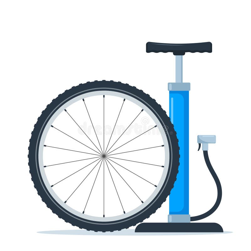 Air Pump and Bicycle Wheel. Mechanical Device for Pumping. Pressure ...