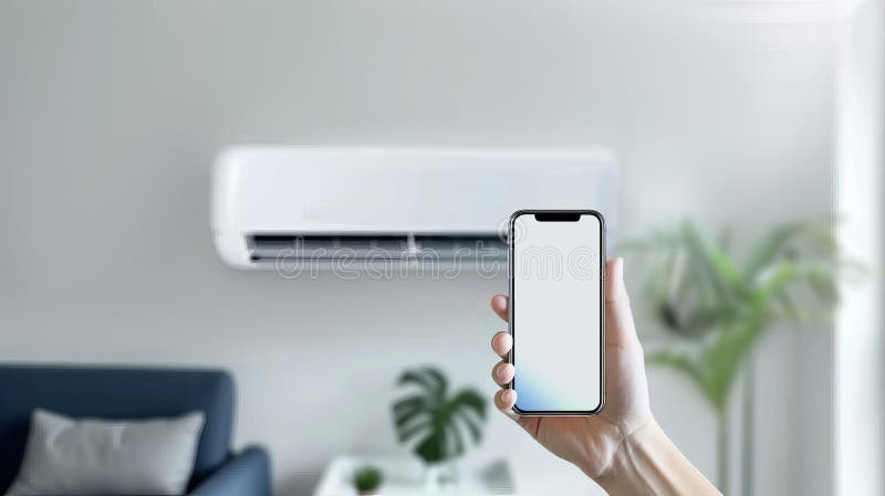 Air Purifier or AC Conditioner with Smart Iot Home App on Phone Stock Image - Image of appliance ...