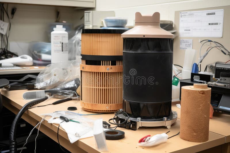 Air Purifier Device Being Tested in Laboratory, with Various ...