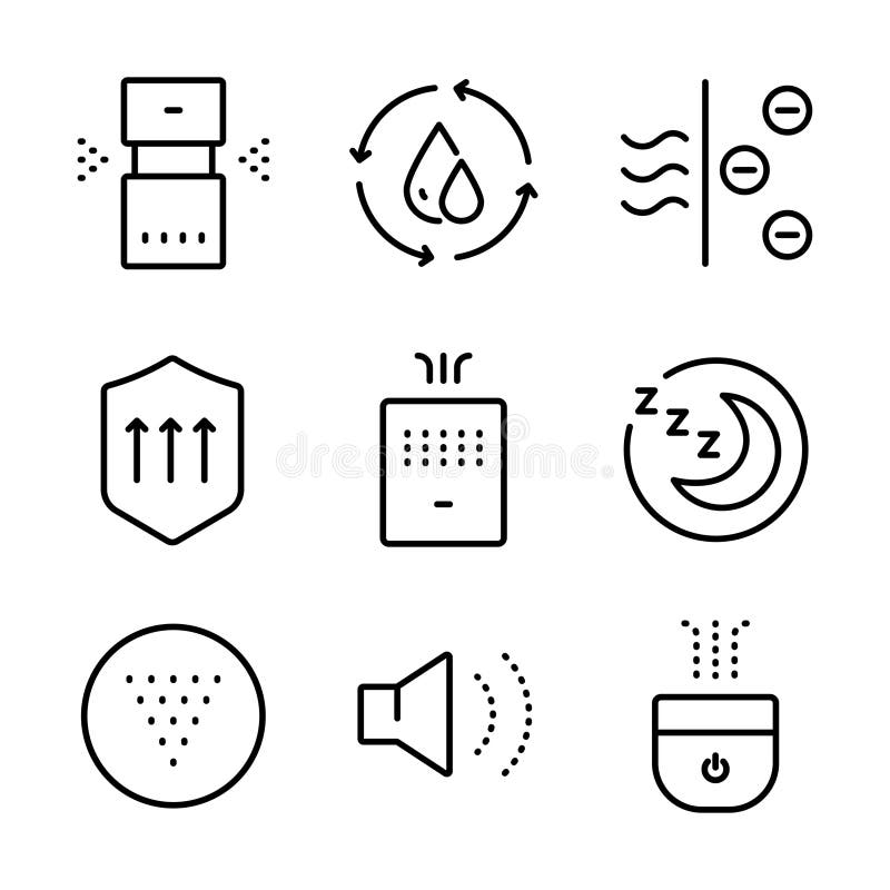 Air Purifier and Humidifier Machine Icon Sets. Home Device for Air ...