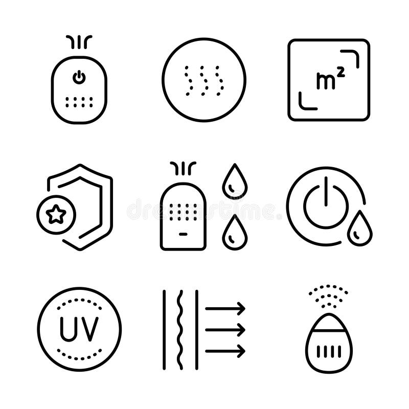 Air Purifier and Humidifier Machine Icon Sets. Home Device for Air ...