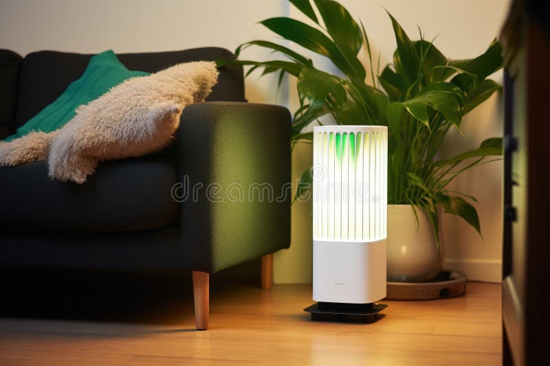 An Air Purifier with a Lit Indicator Light in a Living Room Stock Image ...