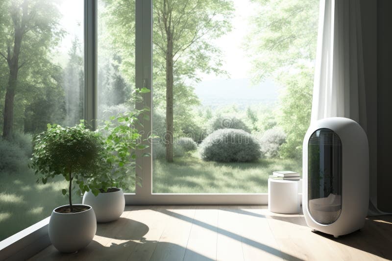 Air Purifier in Room with View of Greenery, Adding Natural and Peaceful ...