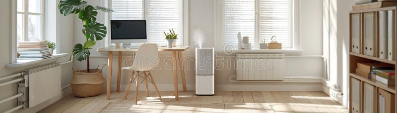 Air Purifier in a White Workroom, Showcasing Air Cleaning Capabilities ...