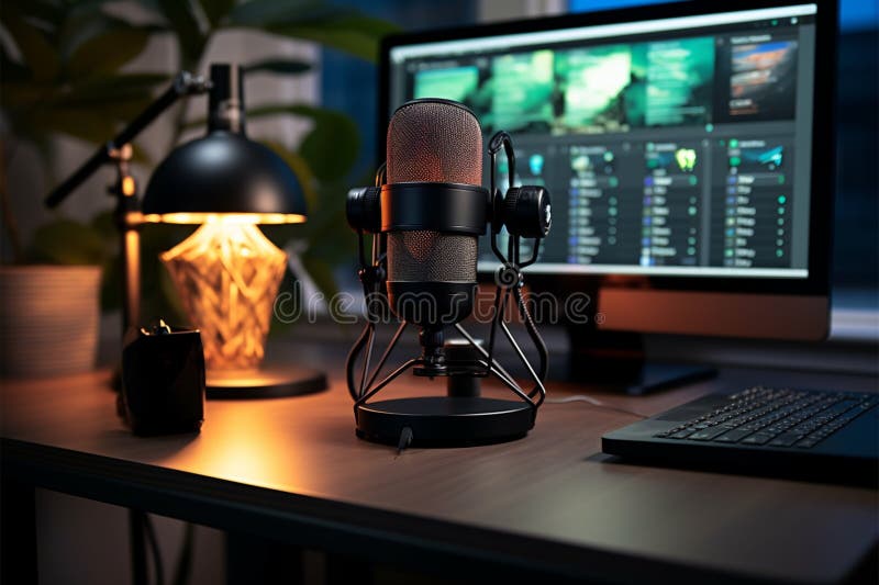 On Air Setup Modern Podcasting Studio Featuring Microphone and Laptop ...