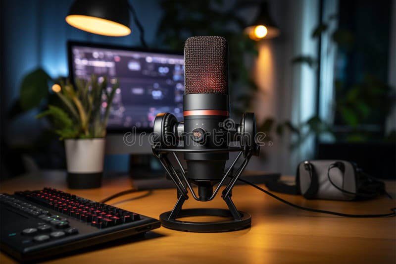 On Air Setup Modern Podcasting Studio Featuring Microphone and Laptop ...